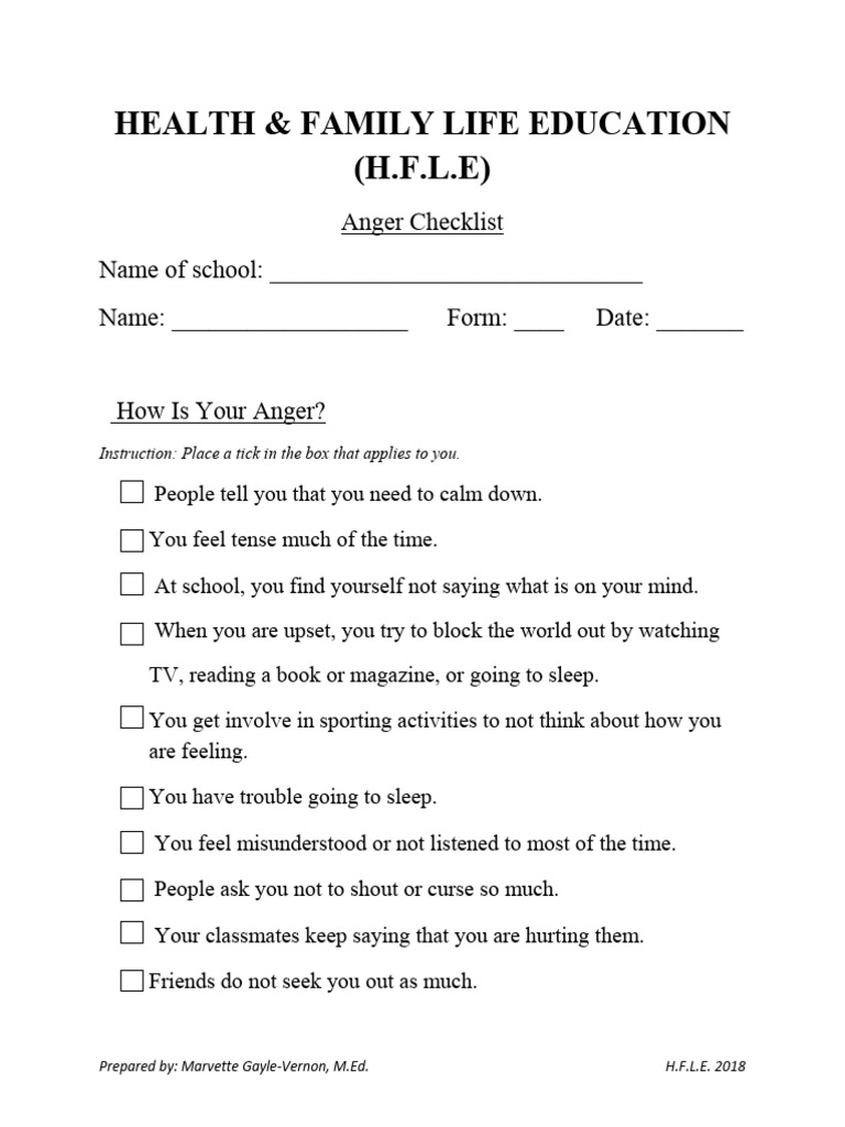Anger Management Checklist for Students | PDF