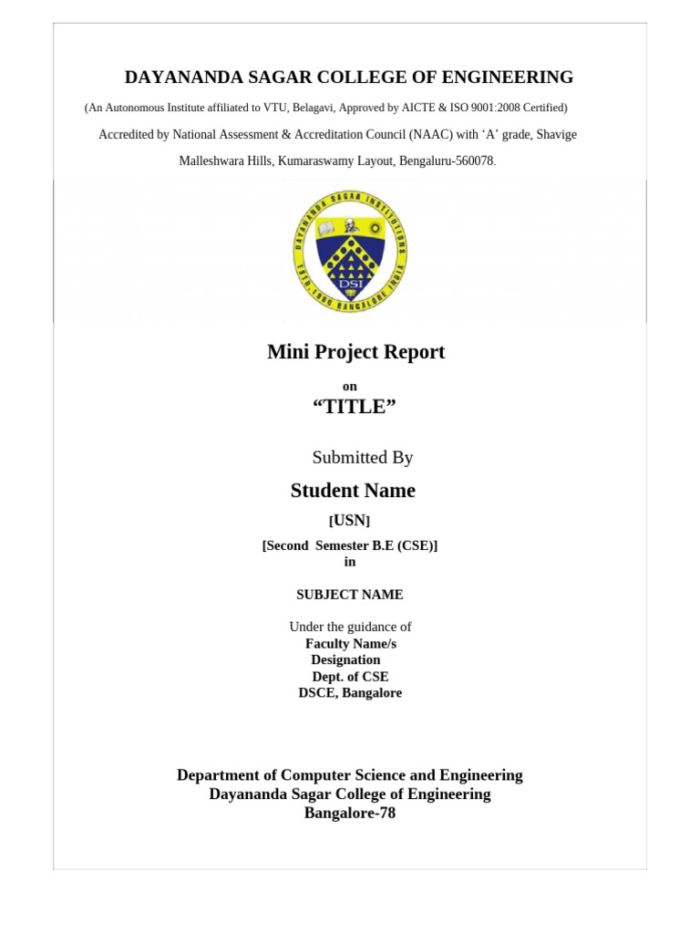 Mini Project Front Page | PDF