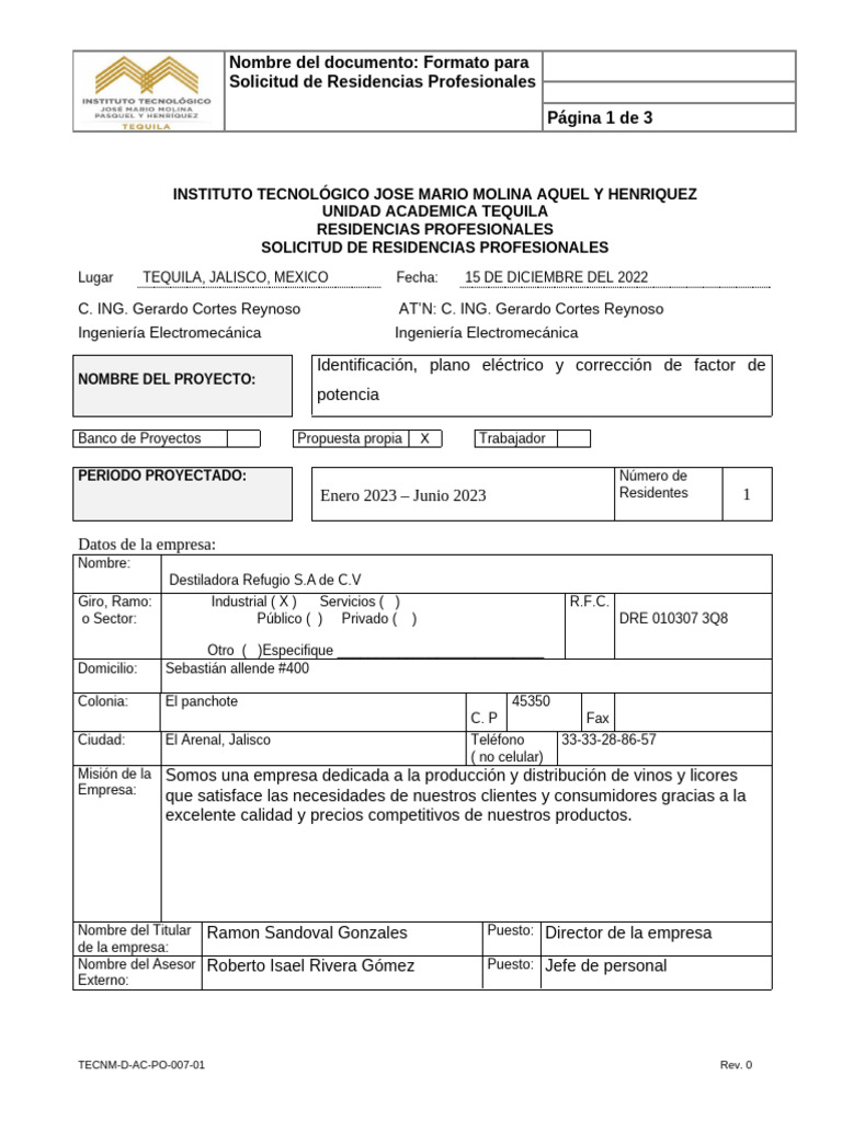 Tecnm D Ac Po 012 01 Solicitud Res | PDF | Business
