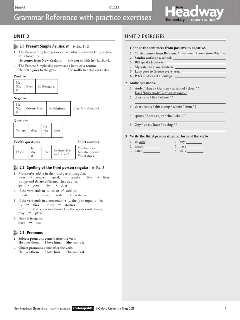 Grammar Reference - Unit 2 | PDF | Verb | Grammatical Number