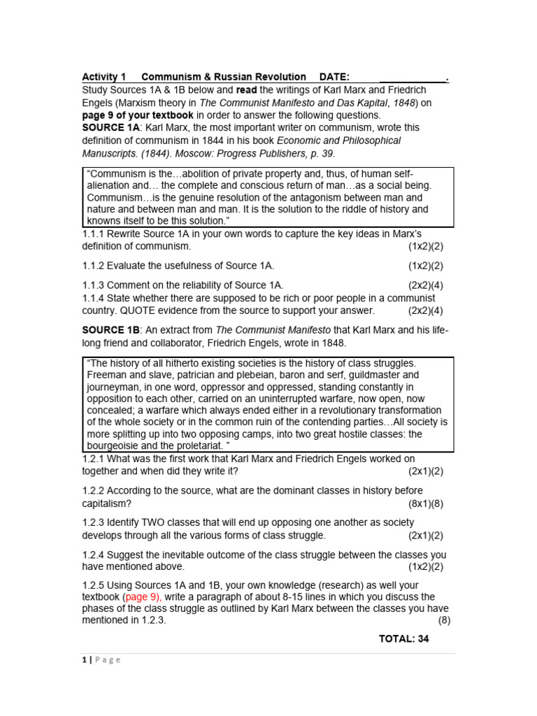 Activity 1 - 3 Communism and The Russian Revolution | PDF | Communism ...