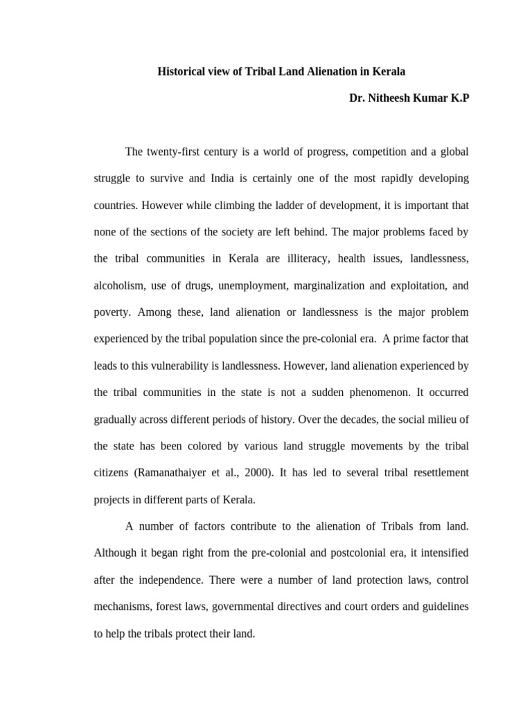 Historical View of Tribal Land Alienation in Kerala Nitheesh Kumar | PDF | Kerala