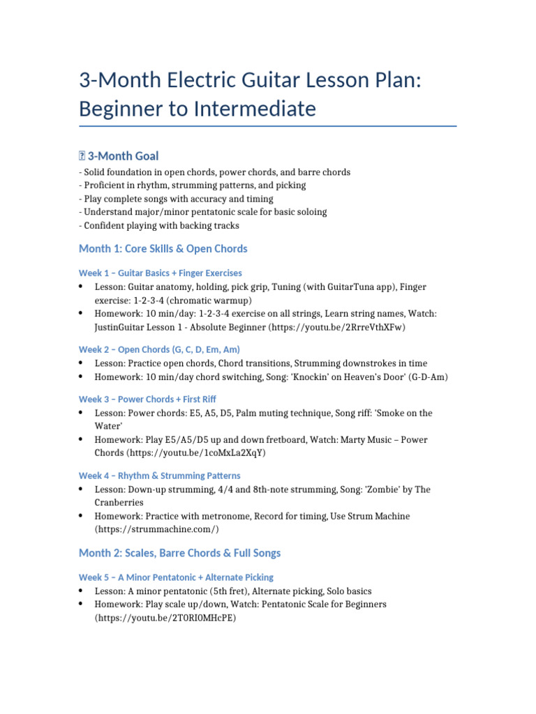 Electric Guitar Lesson Plan | PDF | Guitars | Song Structure