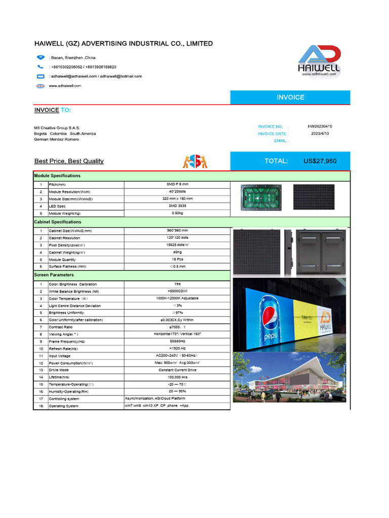 LED Display Specifications & Quotation | PDF | Personal Computers ...
