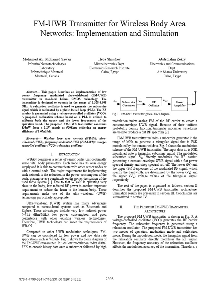 FM-UWB Transmitter For Wireless Body Area | PDF | Ultra Wideband | Modulation