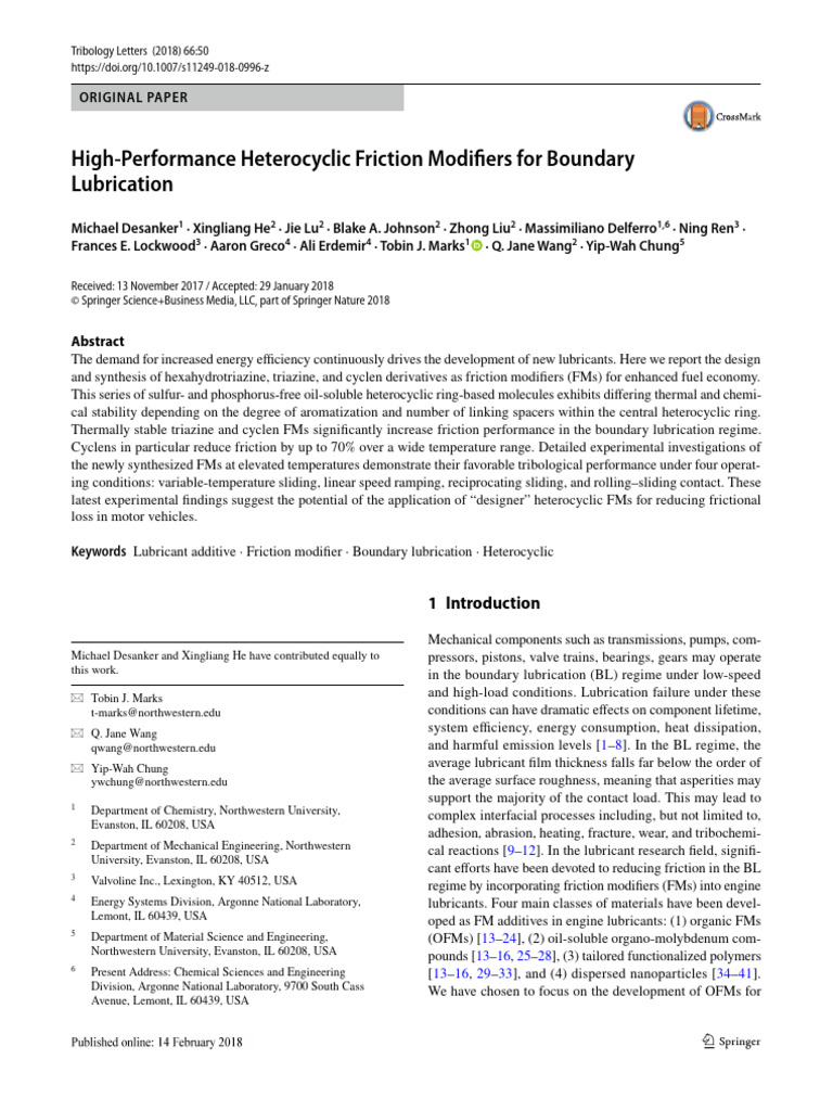 Desanker2018-High-Performance Heterocyclic Friction Modifiers For ...