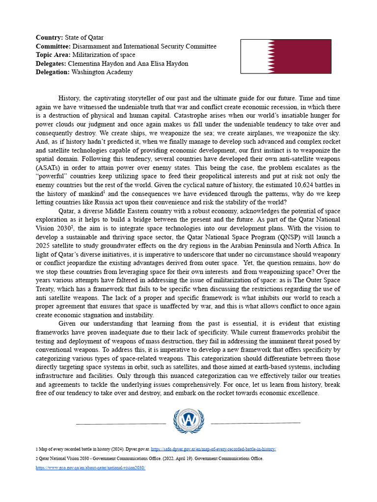 Qatar Disec Hmun 2024 - Position Paper | PDF | International Relations