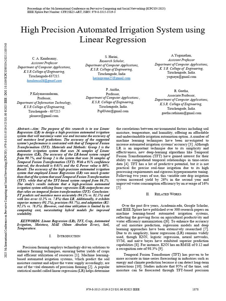 High Precision Automated Irrigation System Using Linear Regression ...