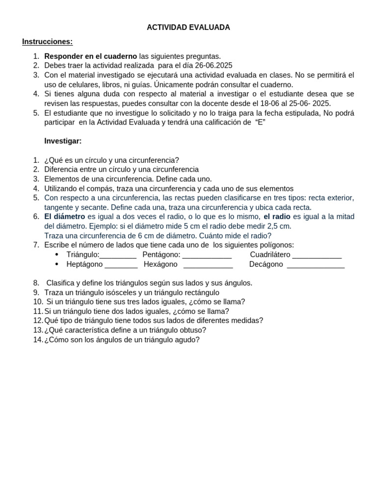 Actividad Evaluada 6to Grado Junio 2025 | PDF