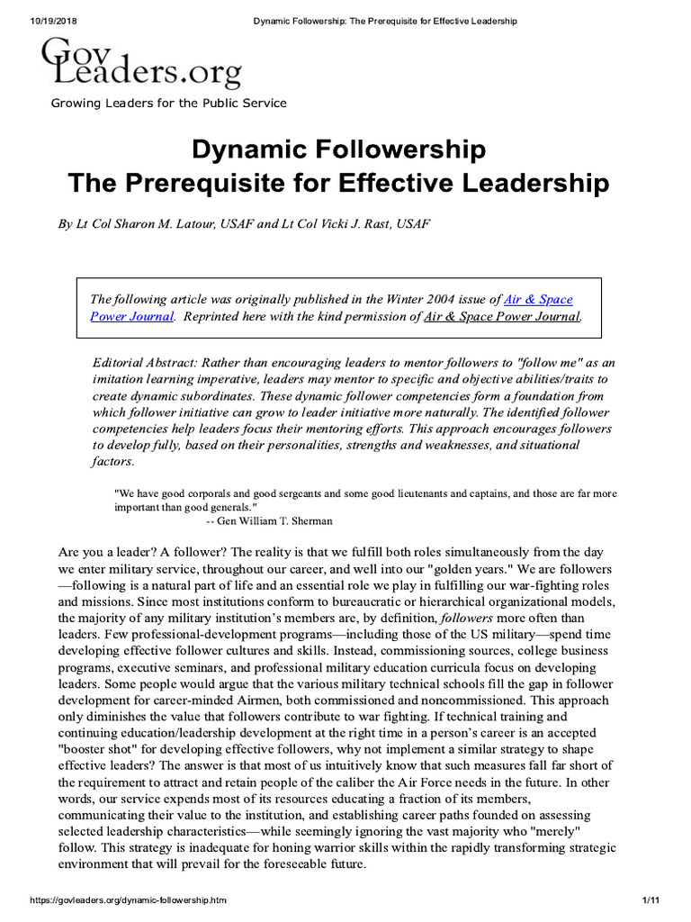 REQ 3 Dynamic Followership - The Prerequisite For Effective Leadership ...