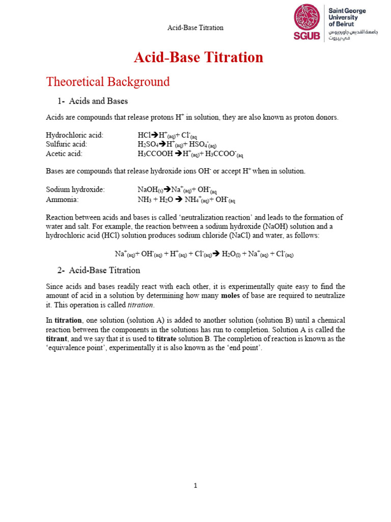 Acid Base Titration | PDF | Titration | Chemistry