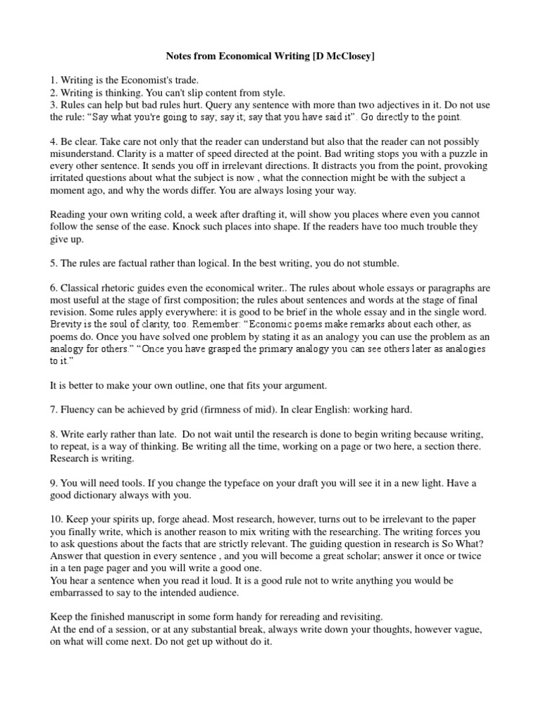 Remarks From Economical Writing - McClosey | PDF | Essays | Cognitive ...