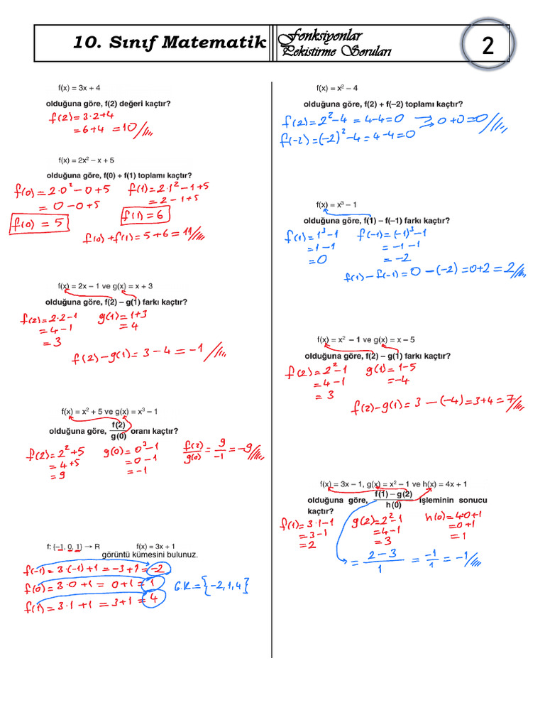 Fonksiyonlar Pekistirme Sorulari-02 Cozumlu | PDF
