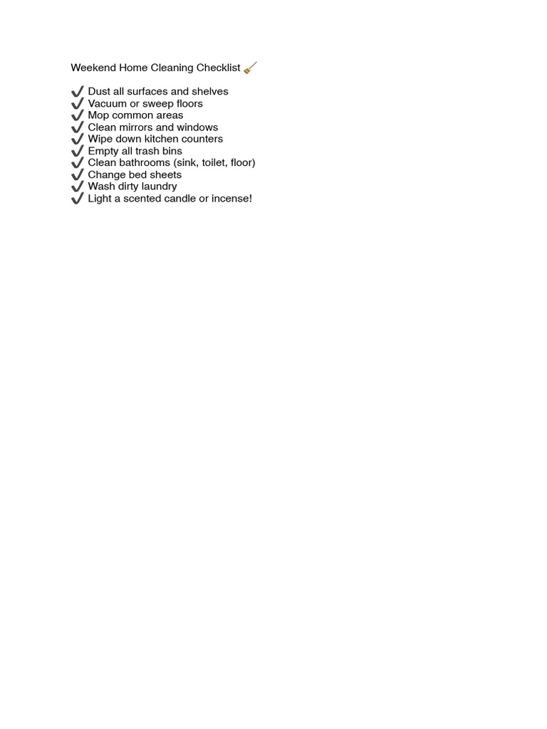 Weekend Home Cleaning Checklist | PDF