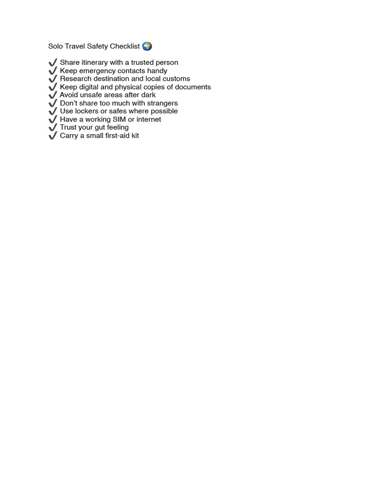 Solo Travel Safety Tips Checklist | PDF