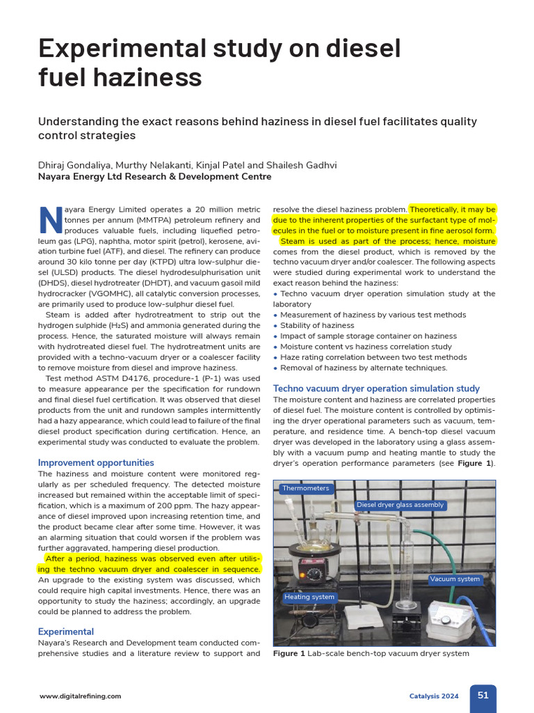 Diesel Fuel Haziness Study and Solutions | PDF | Diesel Fuel | Fuels