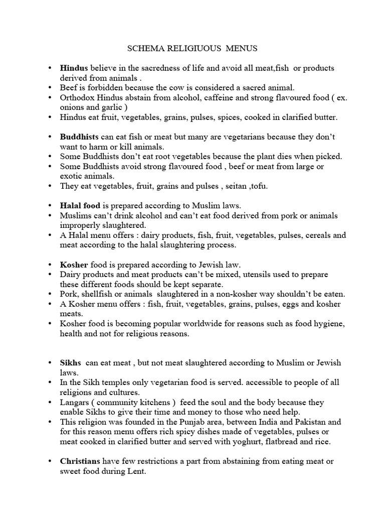 Schema Religious Menus | PDF