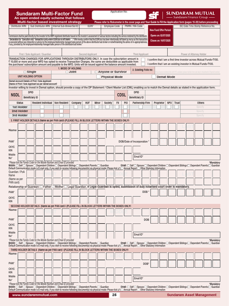 Sundaram Multi-Factor Fund Application | PDF | Taxes | Banks