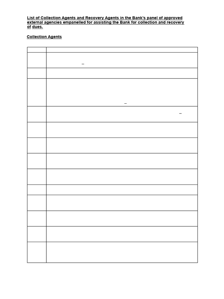 Collection and Recovery Agency List | PDF