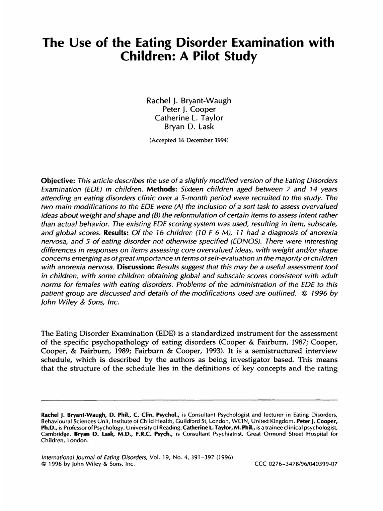 Modified Eating Disorder Examination for Kids | PDF | Eating Disorder ...