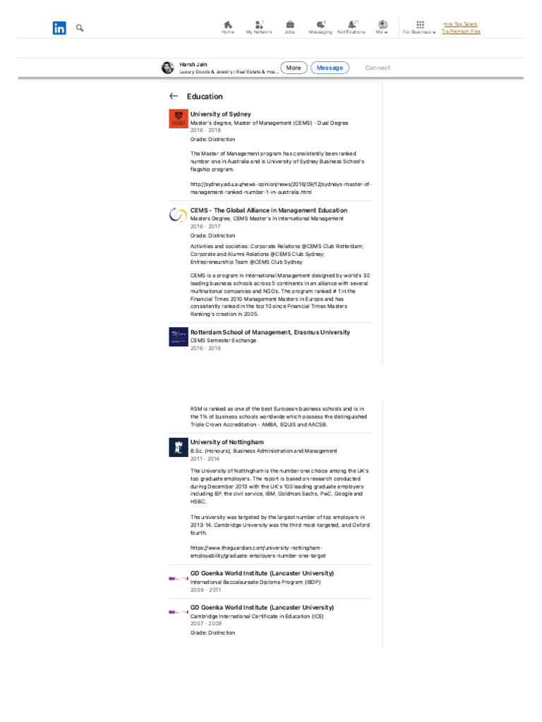 Education - Harsh Jain - LinkedIn | PDF | Business