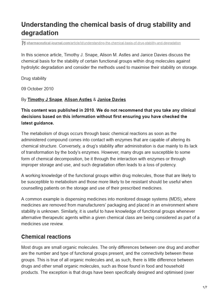 Understanding The Chemical Basis of Drug Stability and Degradation ...