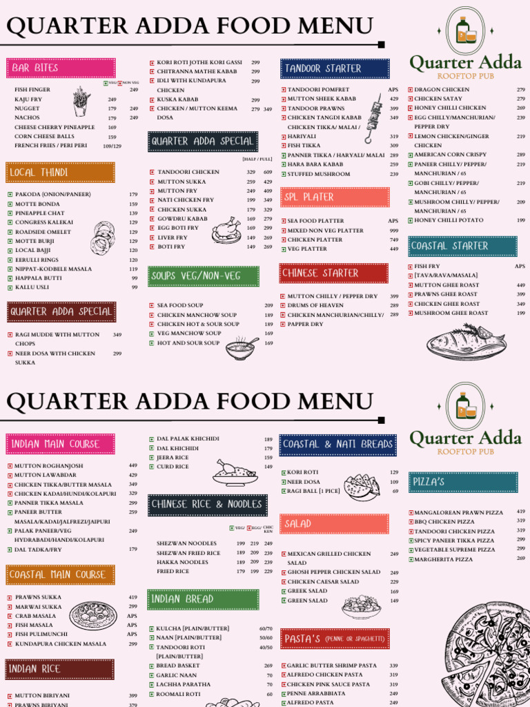 Quarter Adda Food Menu Overview | PDF | Pasta | Salad