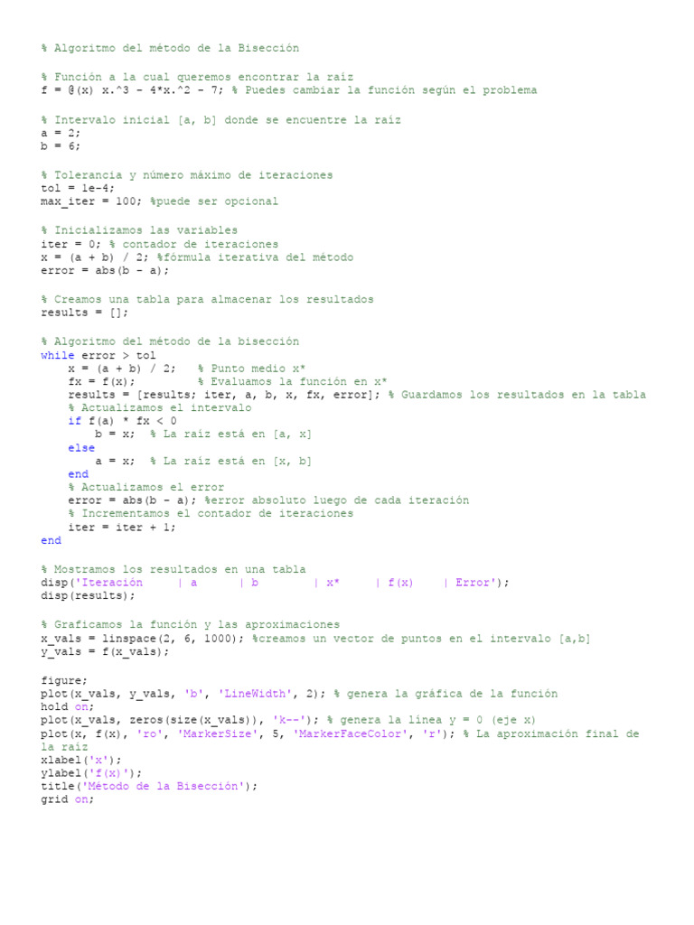 Algoritmo Bisección Matlab | PDF
