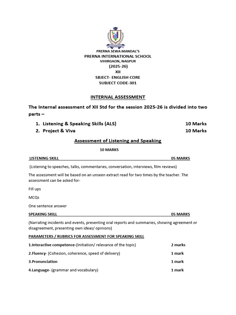 XII Internal Assesment Project Guidelines 2022-23 | PDF | Fluency | Communication