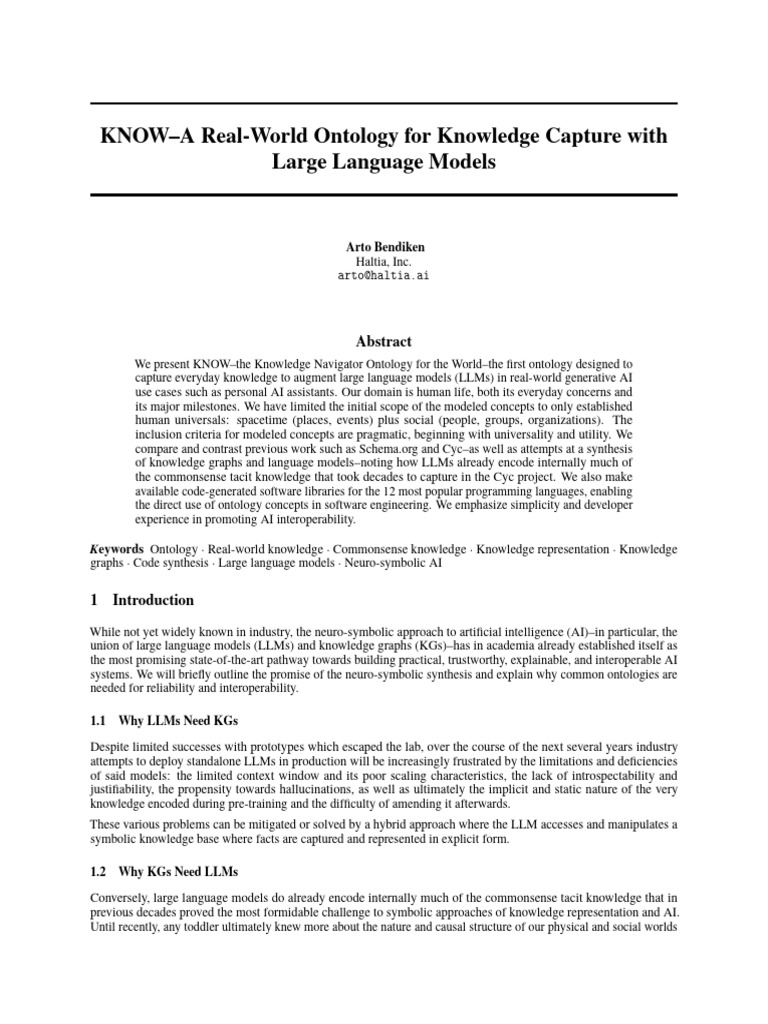 KNOW-A Real-World Ontology For Knowledge Capture With Large Language Models | PDF | Ontology ...