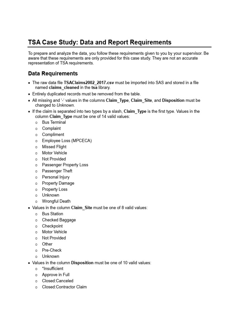 TSA Claims Data Analysis Requirements | PDF | Transportation Security ...