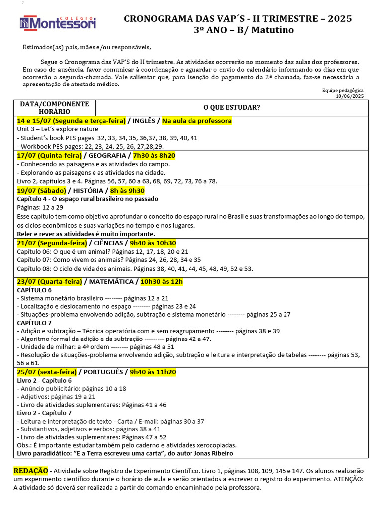3º ANO B - Matutino - VAP II Trim Ok - 1749577955 | PDF