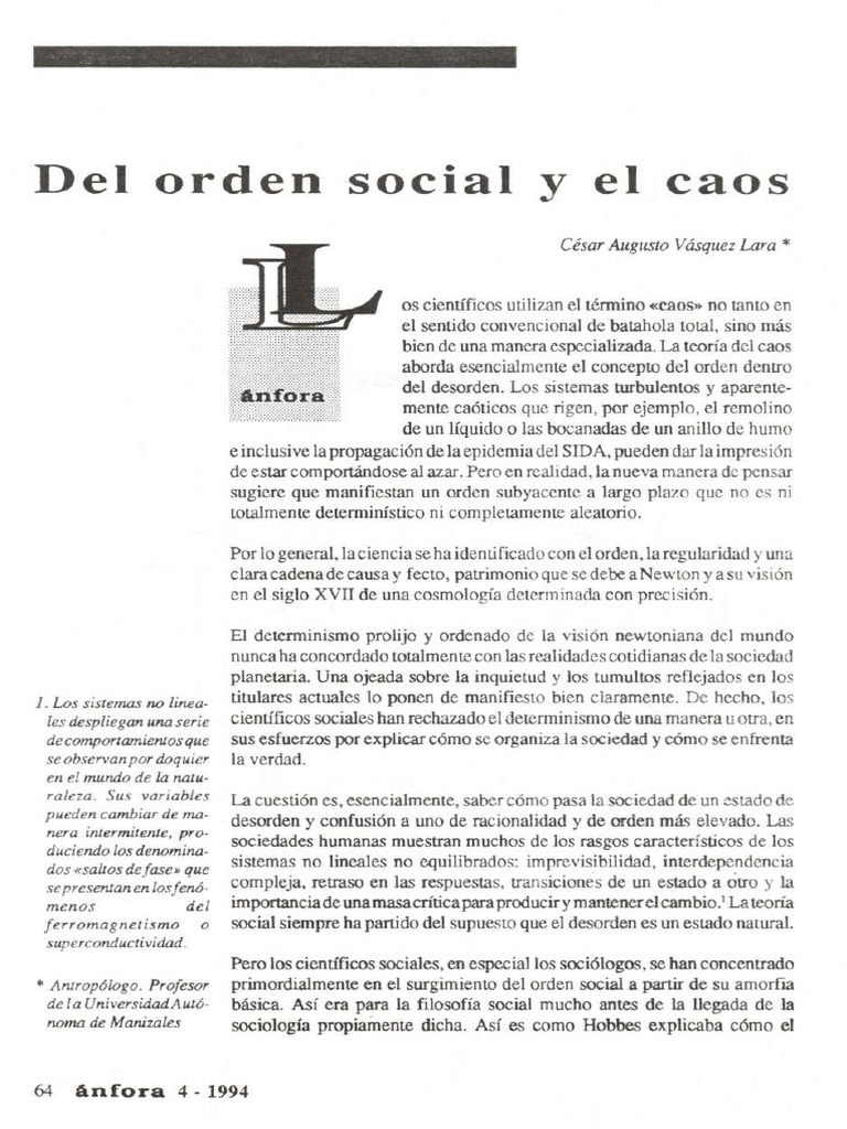 Del Orden Social y El Caos | PDF | Sociología | Epistemología