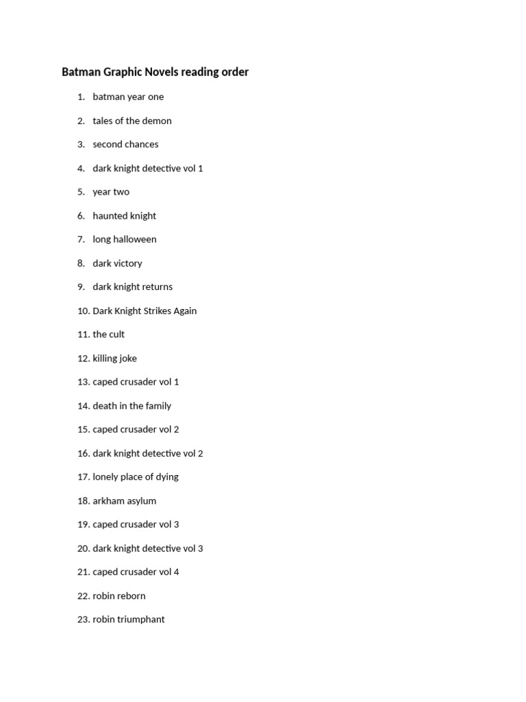Batman Graphic Novels Reading Order | PDF
