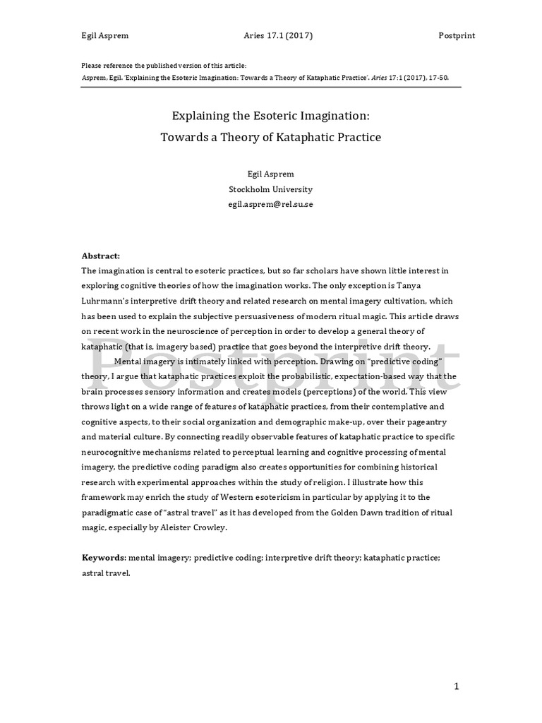 Explaining The Esoteric Imagination Towa | PDF | Perception | Mental Image