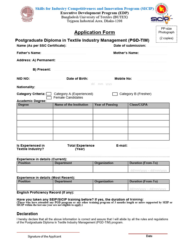PGD Trainee Application Form | PDF | Educational Stages | Postgraduate ...