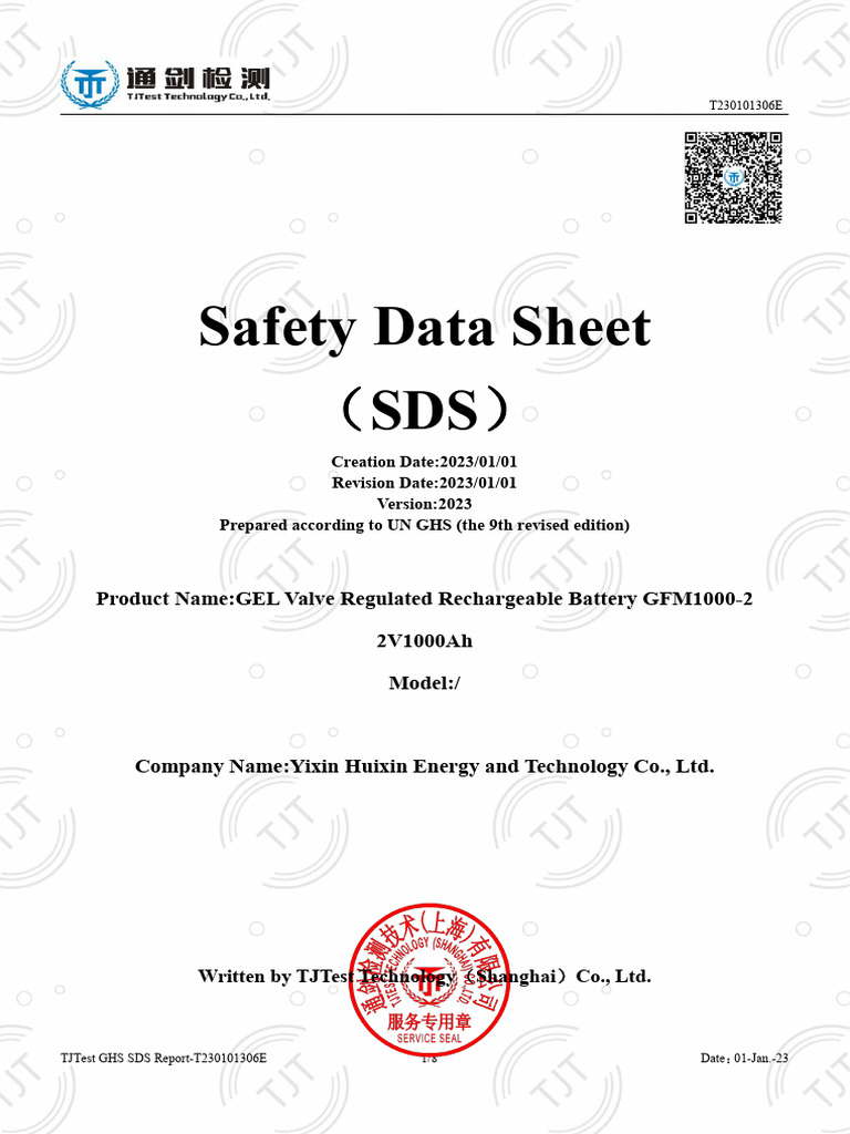 GHS SDS for GEL Rechargeable Battery | PDF | Occupational Safety And ...