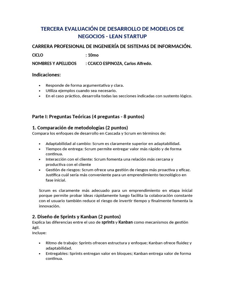 Evaluación Semana 13 - Desarrollo de Modelos de Negocios Lean Startup | PDF | Scrum (desarrollo ...