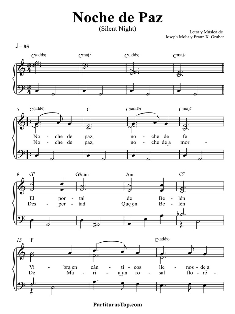 Noche de Paz Partitura Villancico | PDF | Canciones de Navidad | Composiciones Musicales