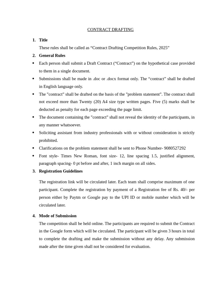 Contract Drafting Competition Rules 2025 | PDF | Plagiarism | Justice