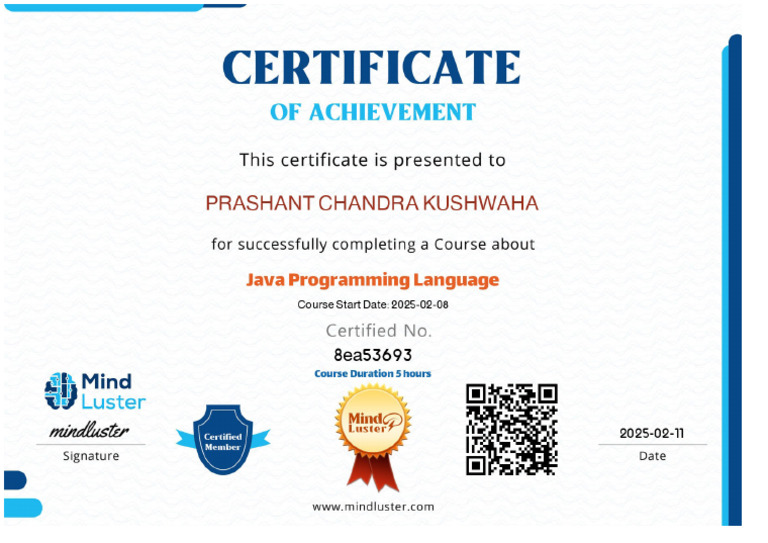 Prashant's Mindluster - Certificate | PDF