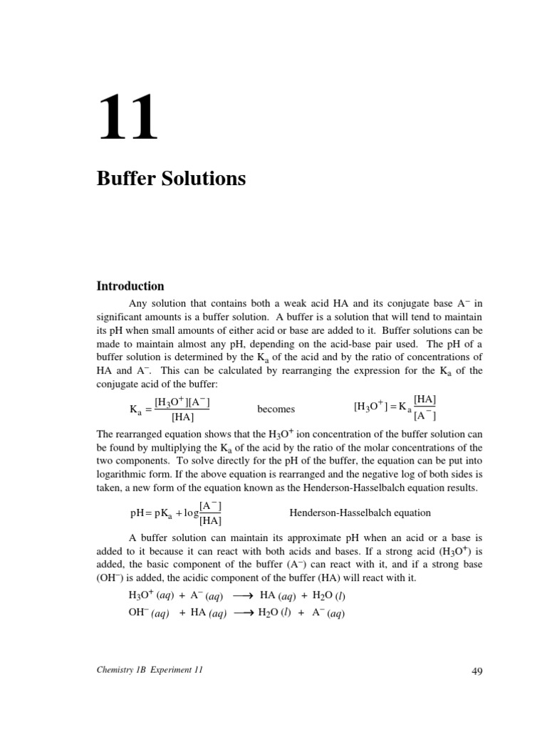Experiment 11 - Buffor Solutions | PDF | Buffer Solution | Ph