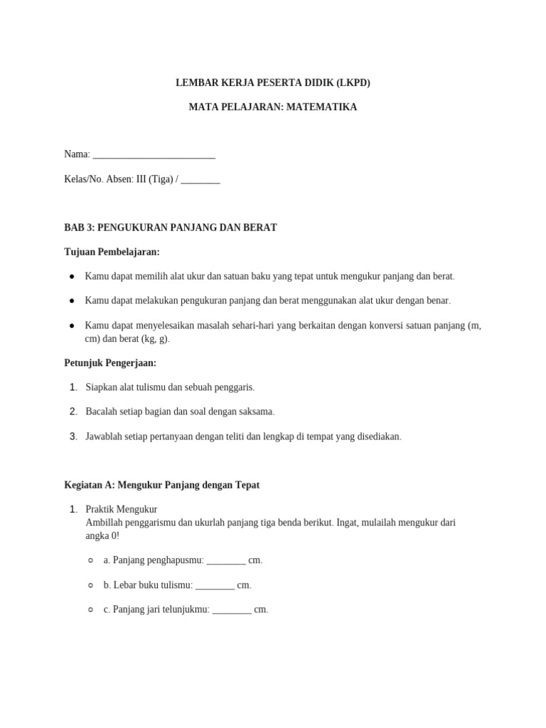 LKPD - MTK - Bab 3 | PDF