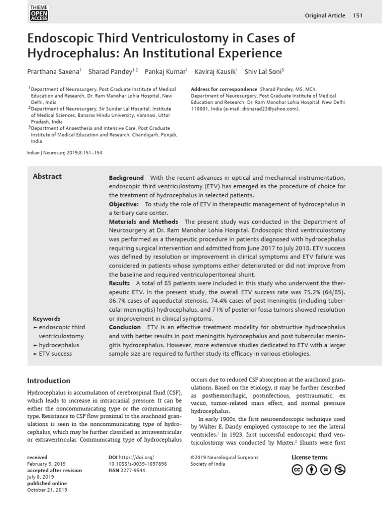 Endoscopic Third Ventriculostomy Success in Hydrocephalus | PDF ...