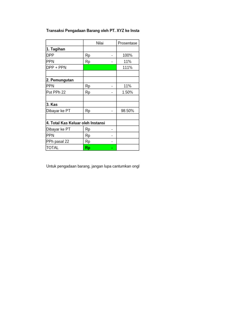 Template Perhitungan PPN Dan Potongan PPH | PDF