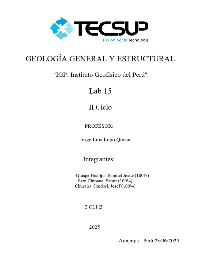 Geologia Genera-IGP-Lab 15 | PDF | Geofísica | Volcán