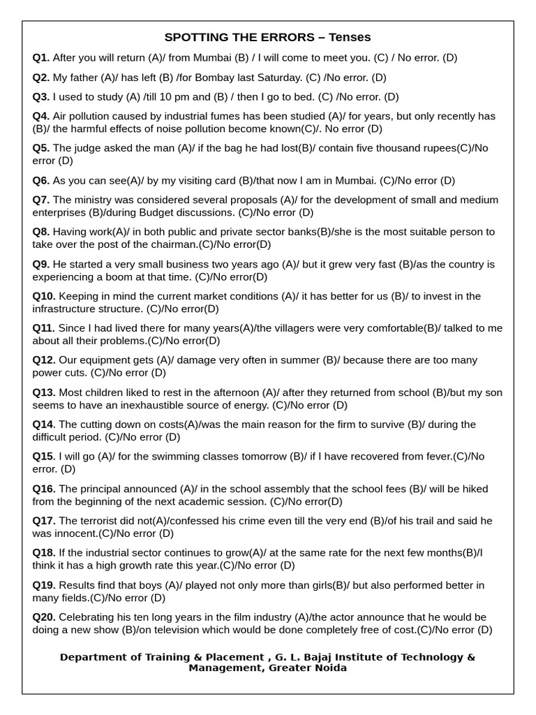 Spotting The Errors Tenses | PDF | Economies