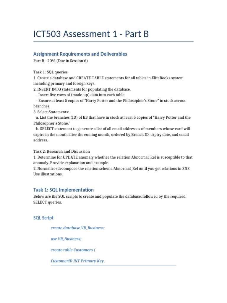 Assessment1 PartB Full Submission | PDF | Table (Database) | Computing