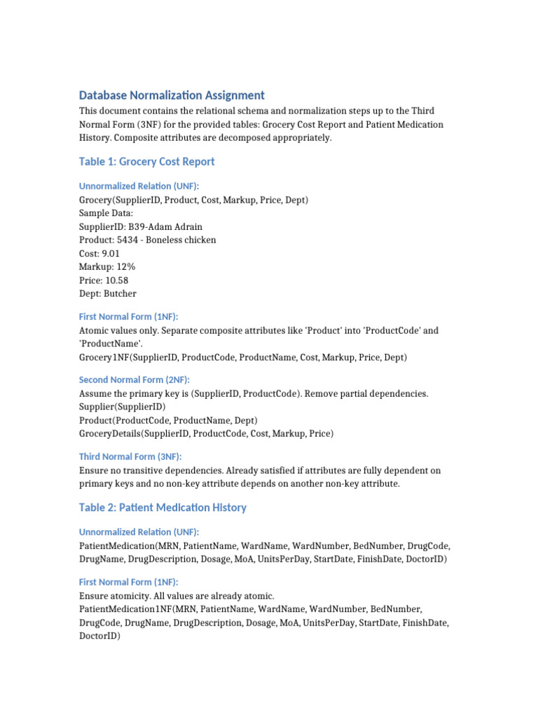 Database Normalization Assignment | PDF