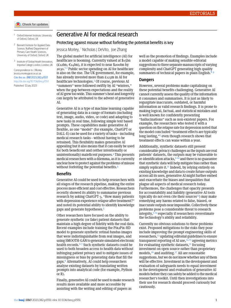 Generative AI For Medical Research | PDF | Artificial Intelligence ...